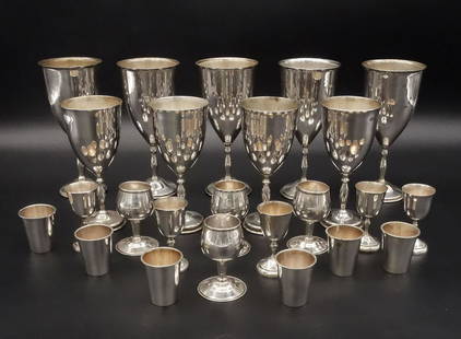 Set Of Six Antique Sterling Silver Goblets