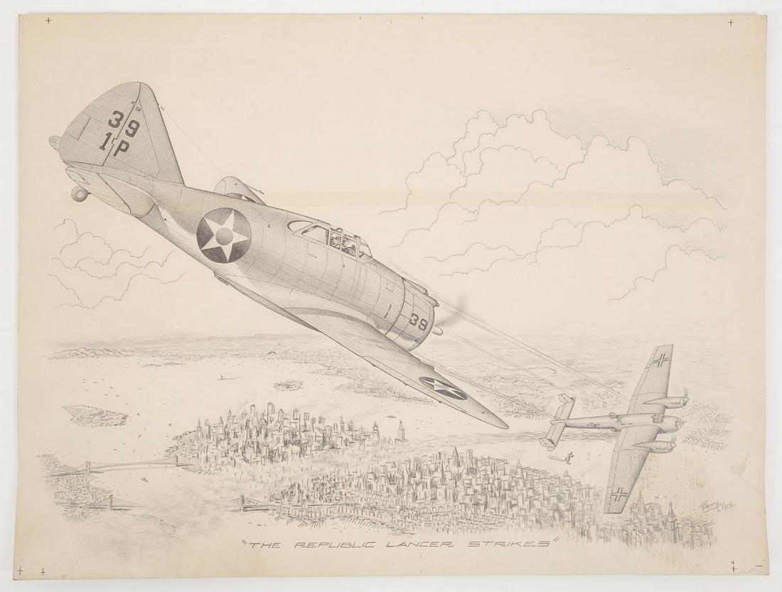 Orig WWII Aviation Illustration Art Drawing German Bomber over ...