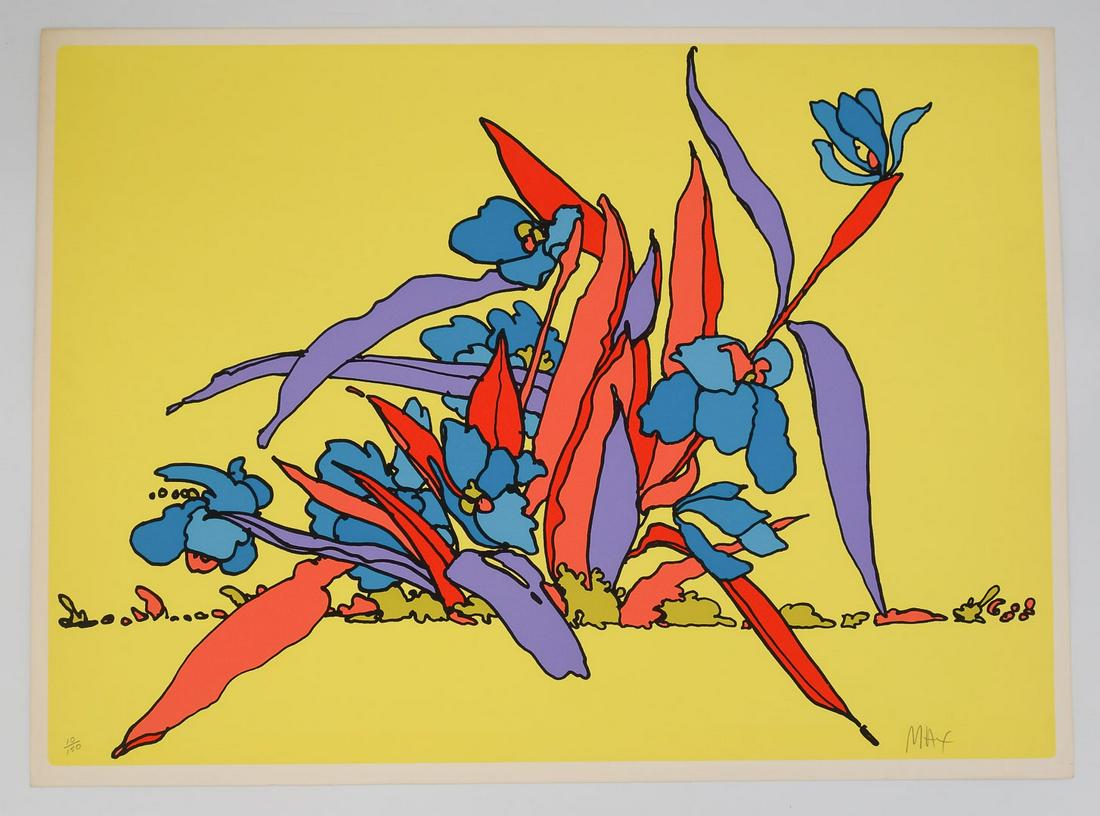 Peter Max Pop Art Serigraph Print Lavender Red Blue Plant Yellow ...