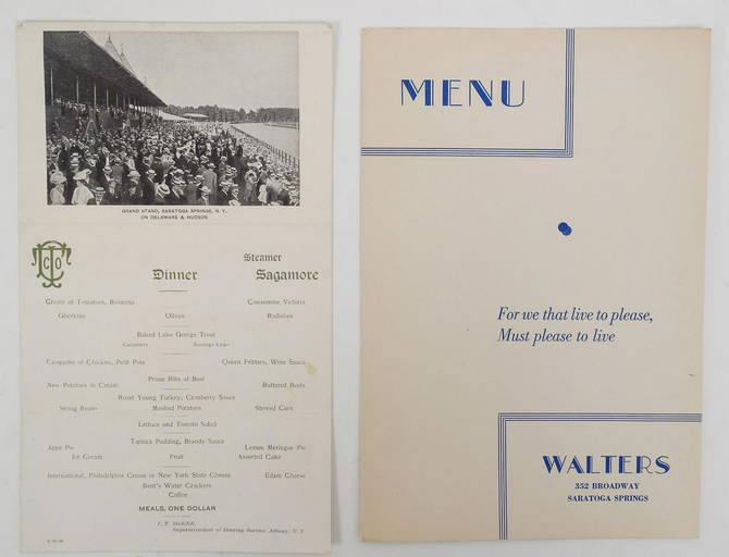 Antique Saratoga Springs, New York Dinner Menus Incl Steamer Sagamore