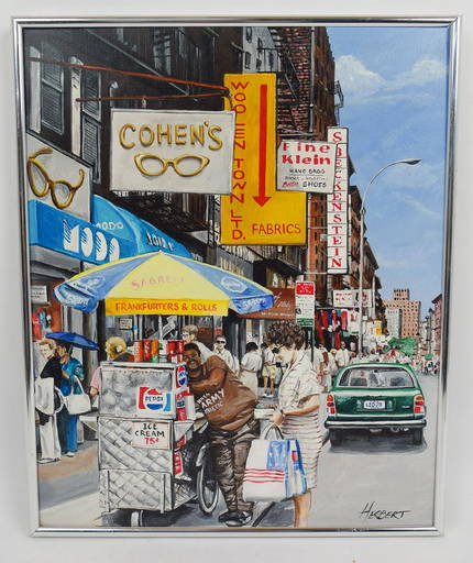 1970s Signed Marv Herbert Original Painting New York City Orchard St Market