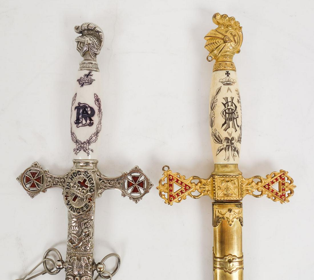 Antique Lot Of 2 Masonic Knights Templar Ceremonial Swords W Scabbards ...