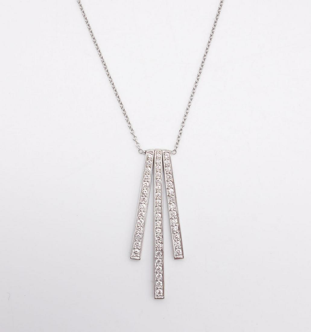 Vintage Elizabeth Rand 18k White Gold Triple Diamond Bar Pendant ...