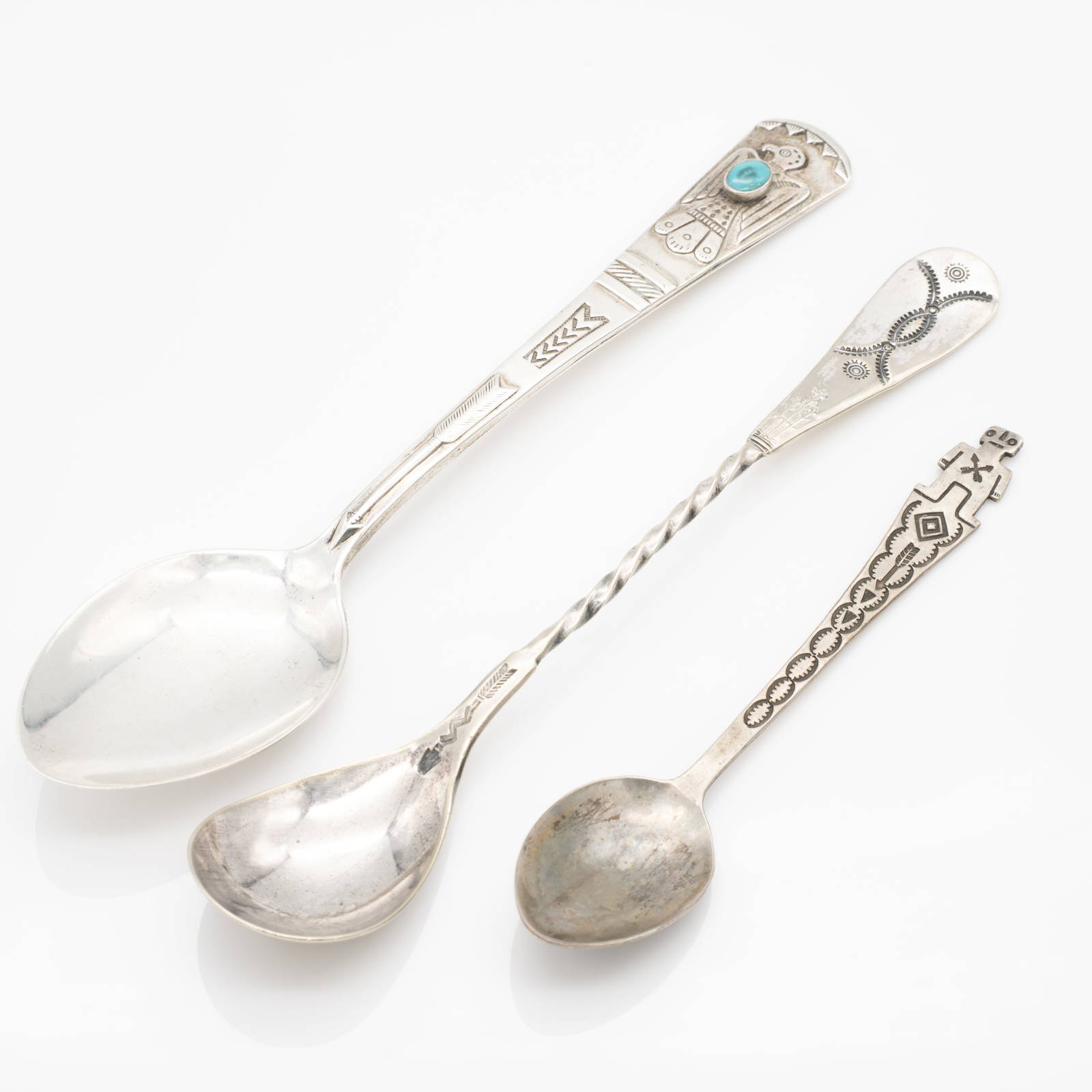 Lot Of 3 Native American Sterling Silver Pawn Spoons, Incl Turquoise ...