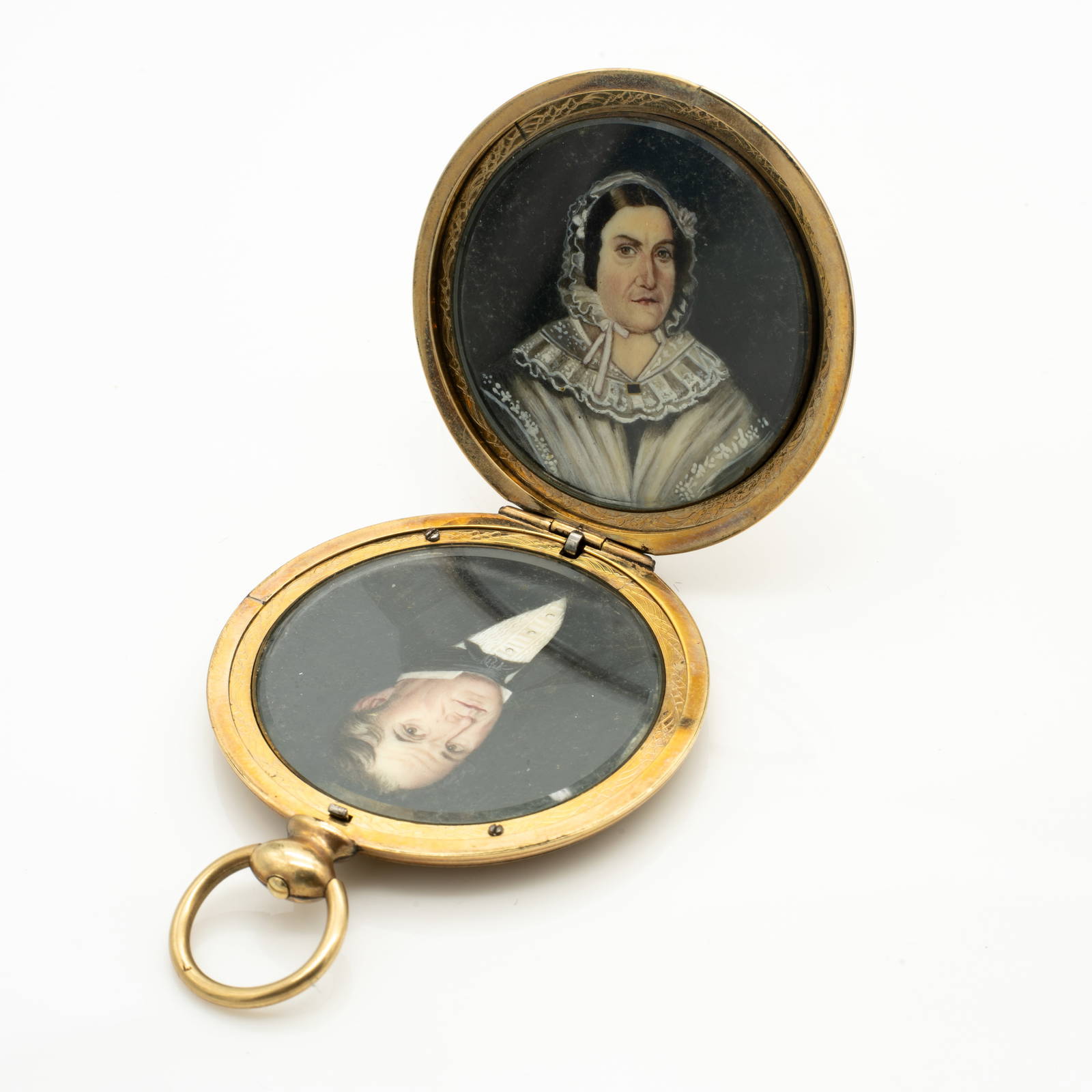 Antique American Gold Gf Locket With Hand-painted Portrait Miniatures ...