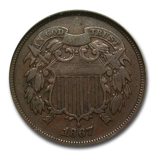 1867 Two Cent Piece Vf 30 Ngc (doubled Die Obverse,