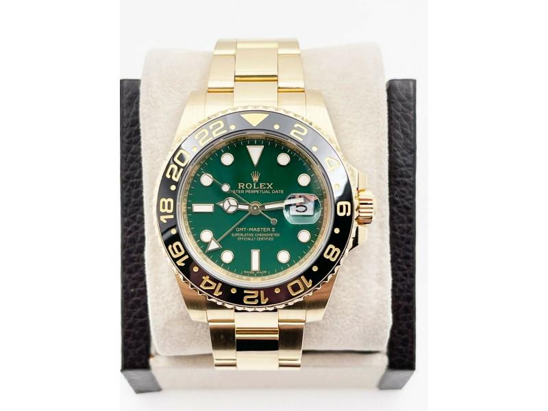 Rolex GMT Master II Green Dial Black Ceramic Bezel 18K Yellow Gold ...