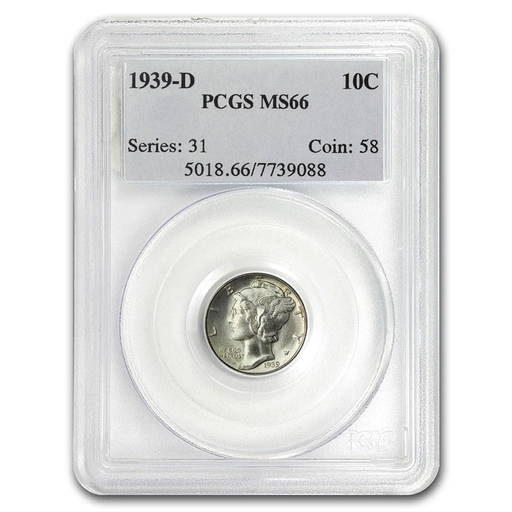 1939 D Mercury Dime Ms 66 Pcgs