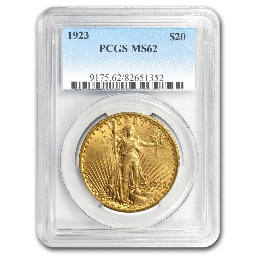 1923 $20 Saint Gaudens Gold Double Eagle Ms 62 Pcgs