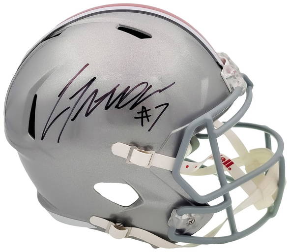 C.j. Cj Stroud Autographed Ohio State Silver Full Size Helmet Beckett Qr 203462