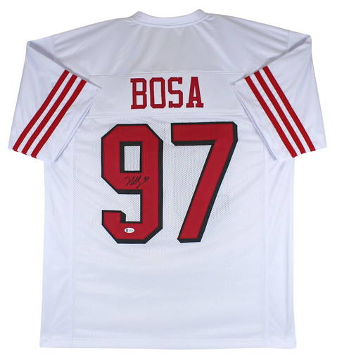 Nick Bosa Authentic Signed White Pro Style Jersey W/ Dropshadow Bas Witnessed