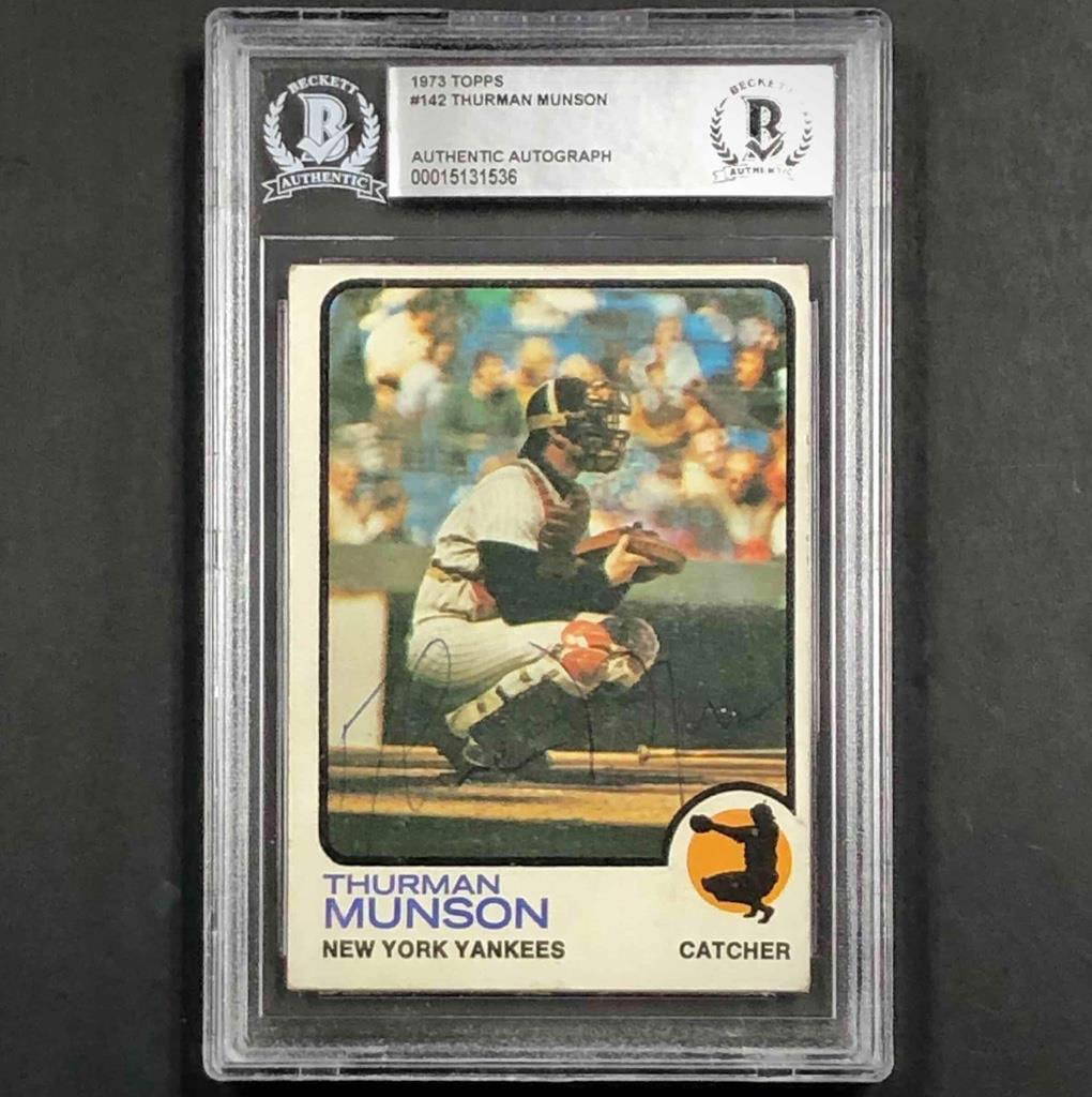 Thurman Munson Autograph Signed 1973 Topps Baseball Card #142 Bas Bgs Beckett Auction