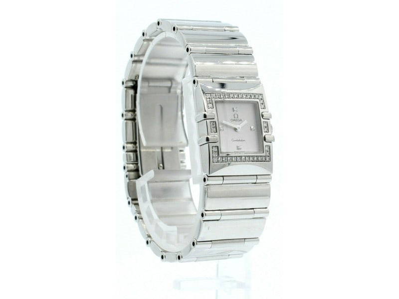 Ladies Omega Constellation Quadra Diamond Stainless Steel Square Quartz ...