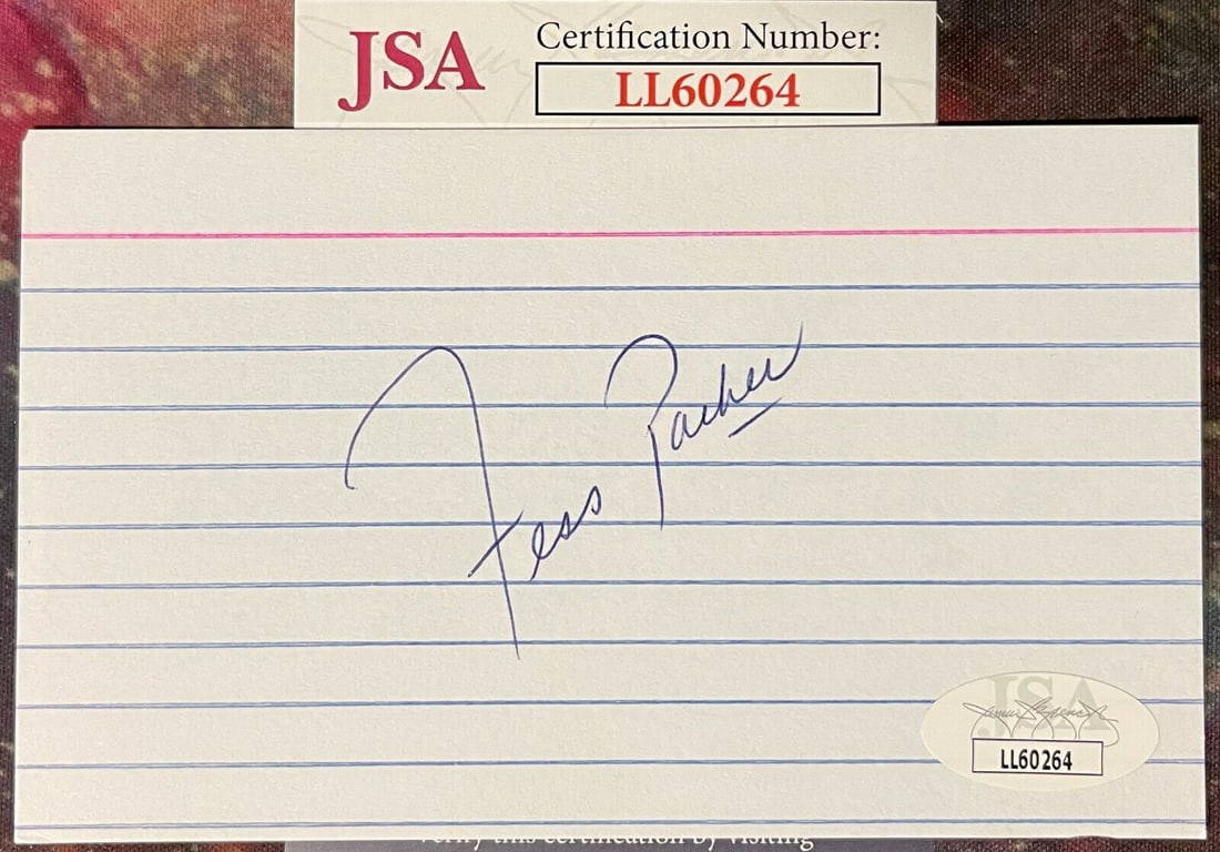 Fess Parker Signed 3x5 Index Card - Jsa #ll60264 (daniel Boone/davy ...