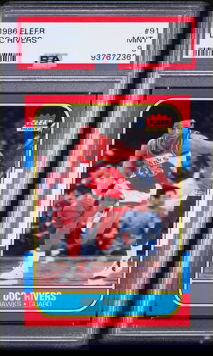 Graded 1986 Fleer Doc Rivers #91 Rookie Rc Basketball Card Psa 9 Mint