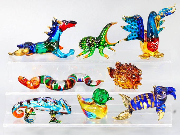 8 Animals Walrus Horse Chameleon Blown Glass Paperweights Figurines Art ...