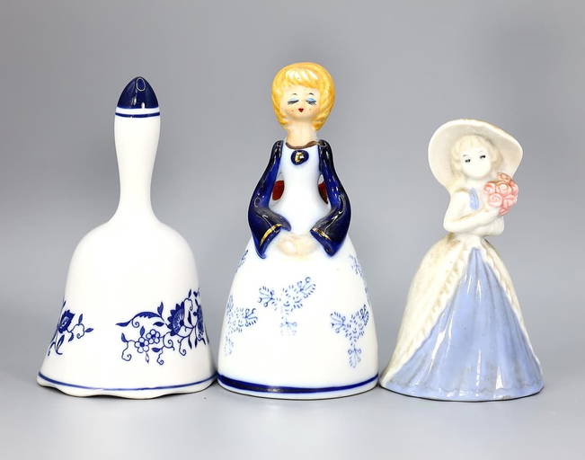 Set Of 3 Japanese And Victorian Style Vintage Porcelain Lady Bells