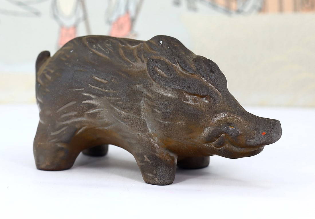 Antique Japanese Boar Statue Artist Signed Wild Inushishi Okimono ...