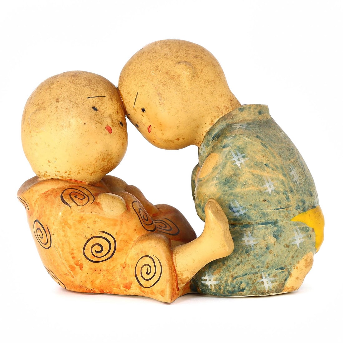 Vintage Japanese Clay Couple Figurine In Intimate Embrace Auction