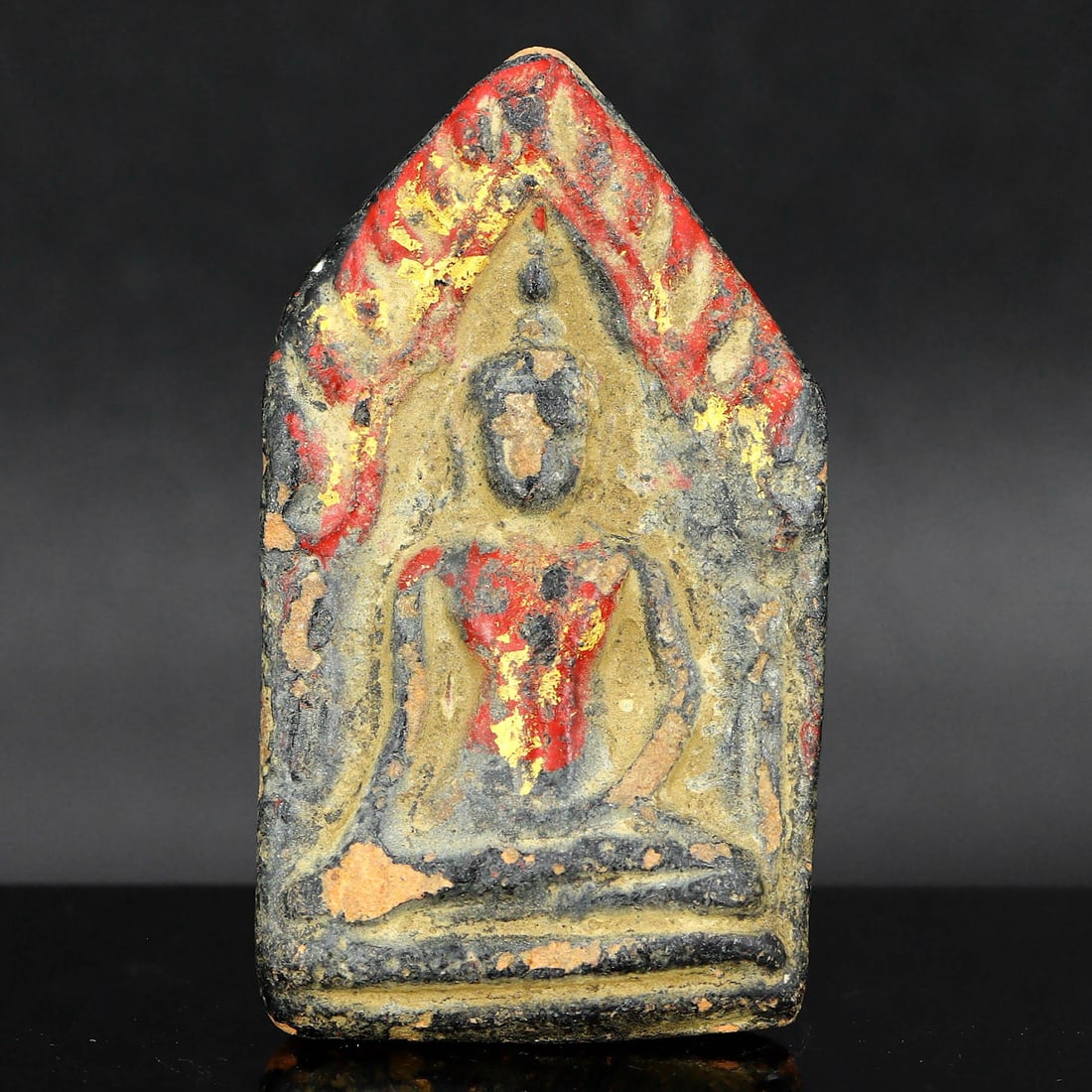 Vibrant Painted Terracotta Buddha Tablet, Archetypal Buddhist Imagery ...