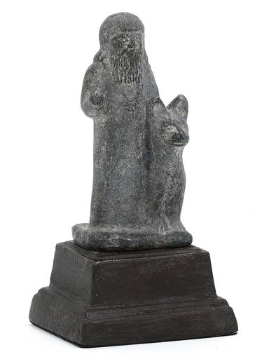 Neo Babylonian Period Man And Dog Sculpture Replica On Felt Stand