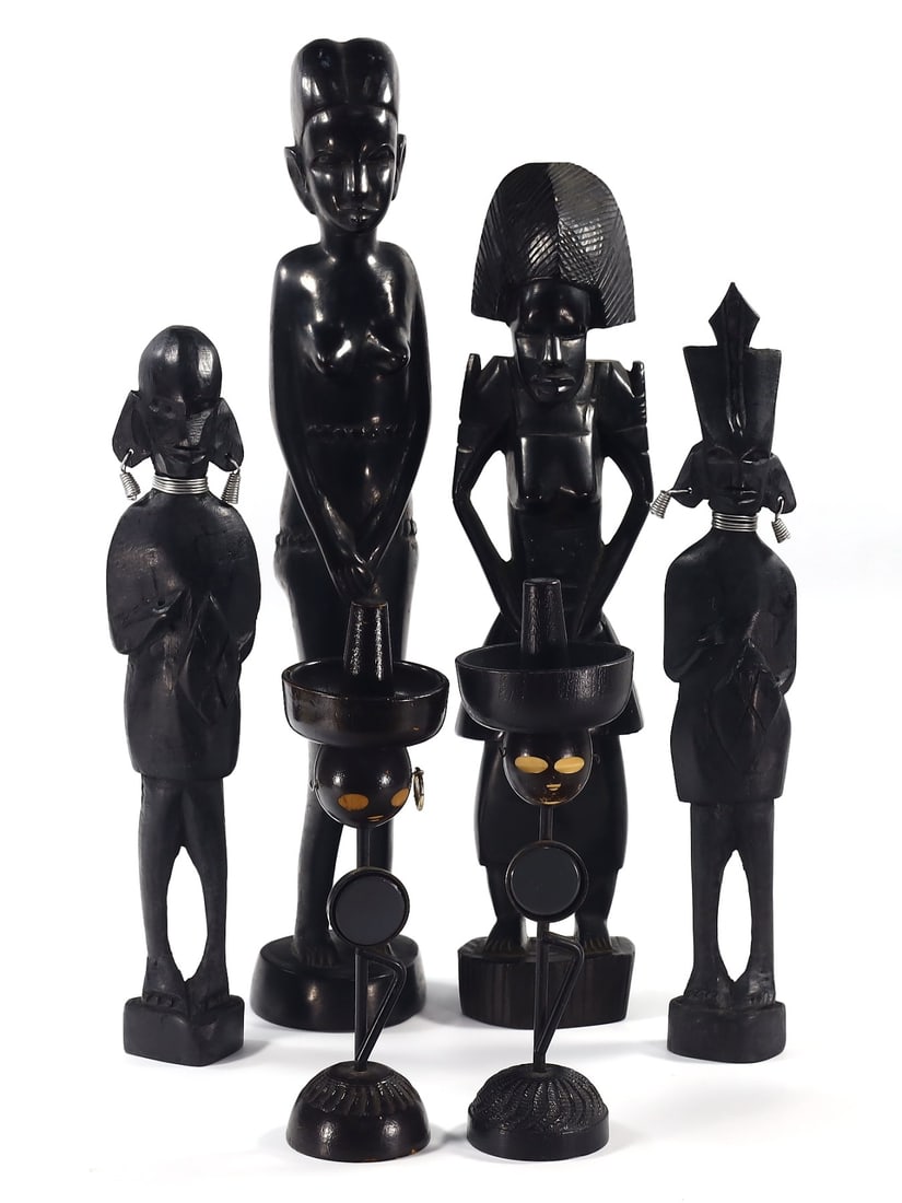 Group Of 6 Hand Carved Wooden African Figures,with Free Shipping
