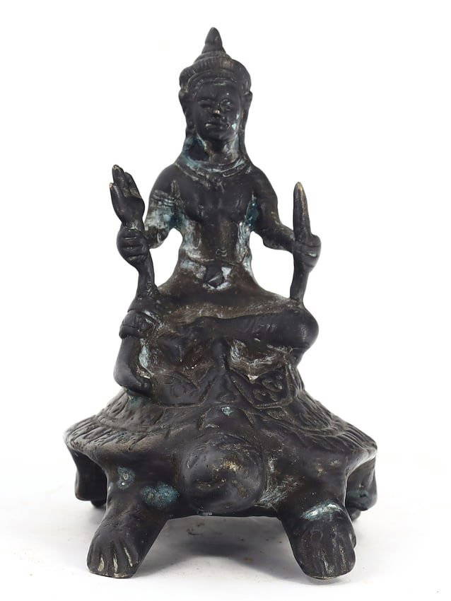 Antique Qing Dynasty Burmese Deity On Turtle Bronze Statuette, Late ...