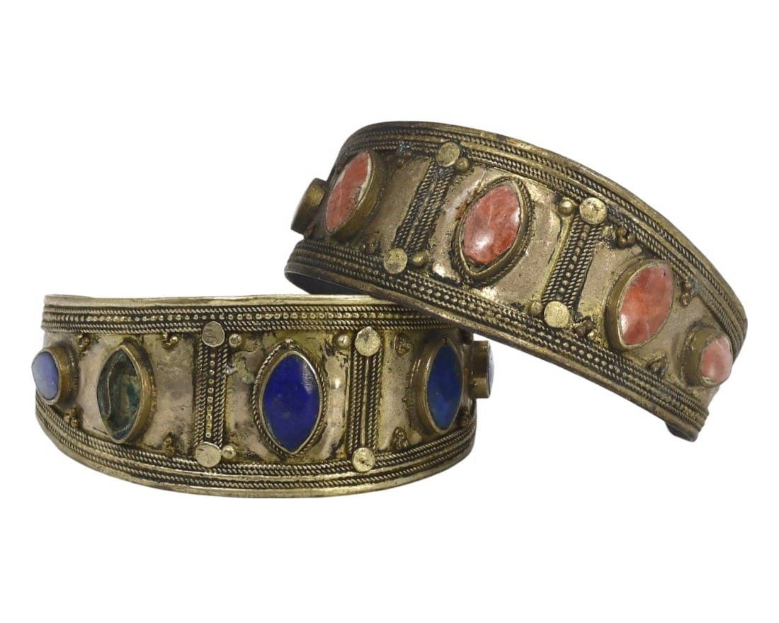 Traditional Tribal Middle Eastern Coral And Lapis Lazuli Alloy Cuff ...
