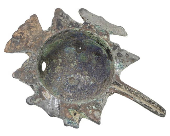 Ancient Byzantine Bronze Oil Lamp Ceremonial Ladle With Sunburst Design ...