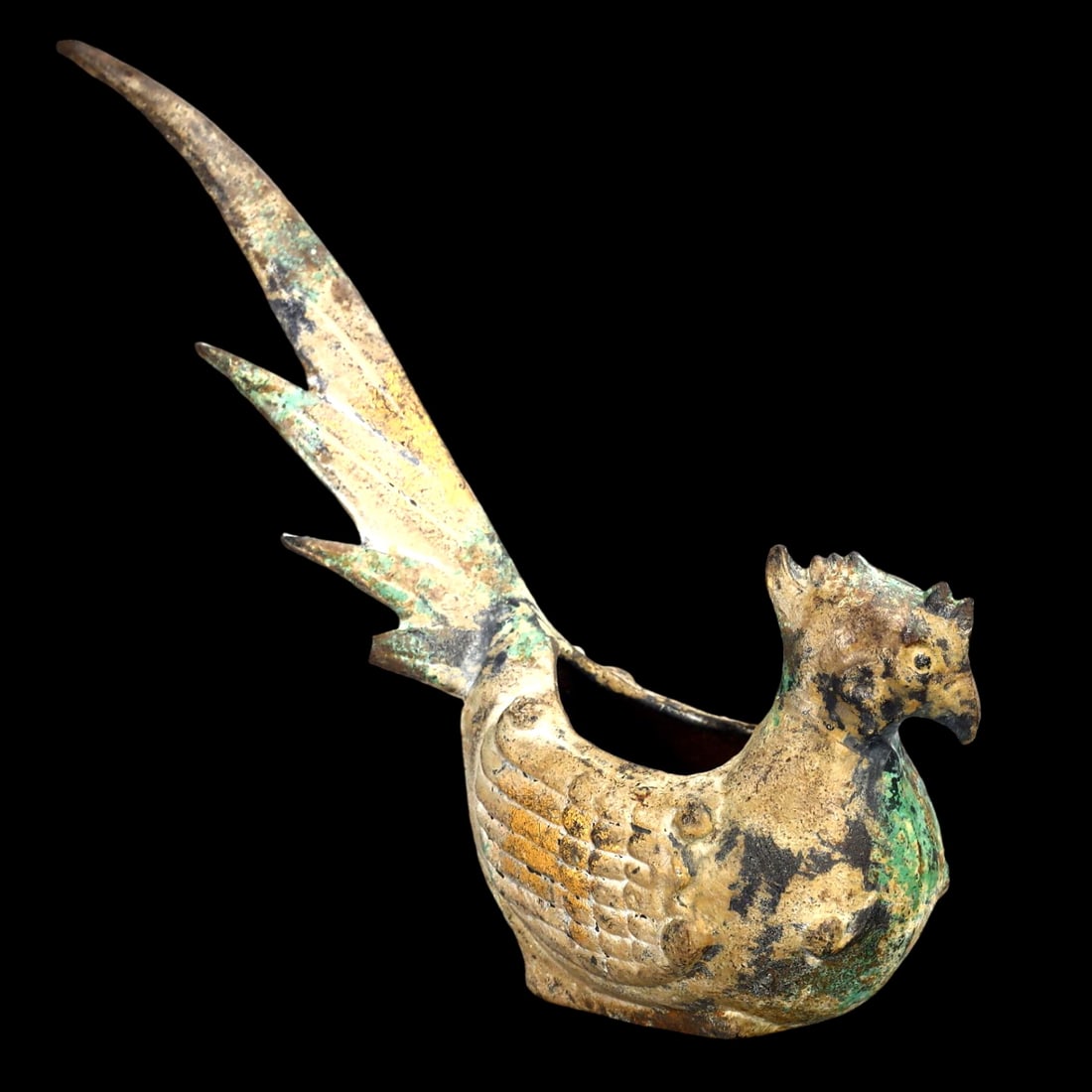 Buy Antique Japanese Gold Gilt Cast Iron Koro Bird Figure Sculpture ...