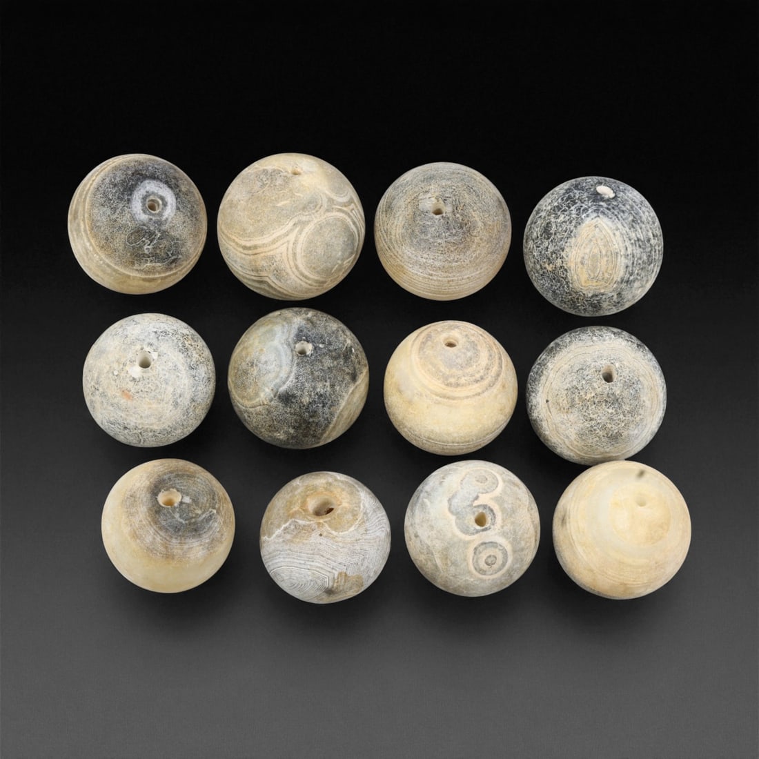 Antique Tibetan Grey Banded Agate Prayer Beads Collection, C. 18th-19th ...