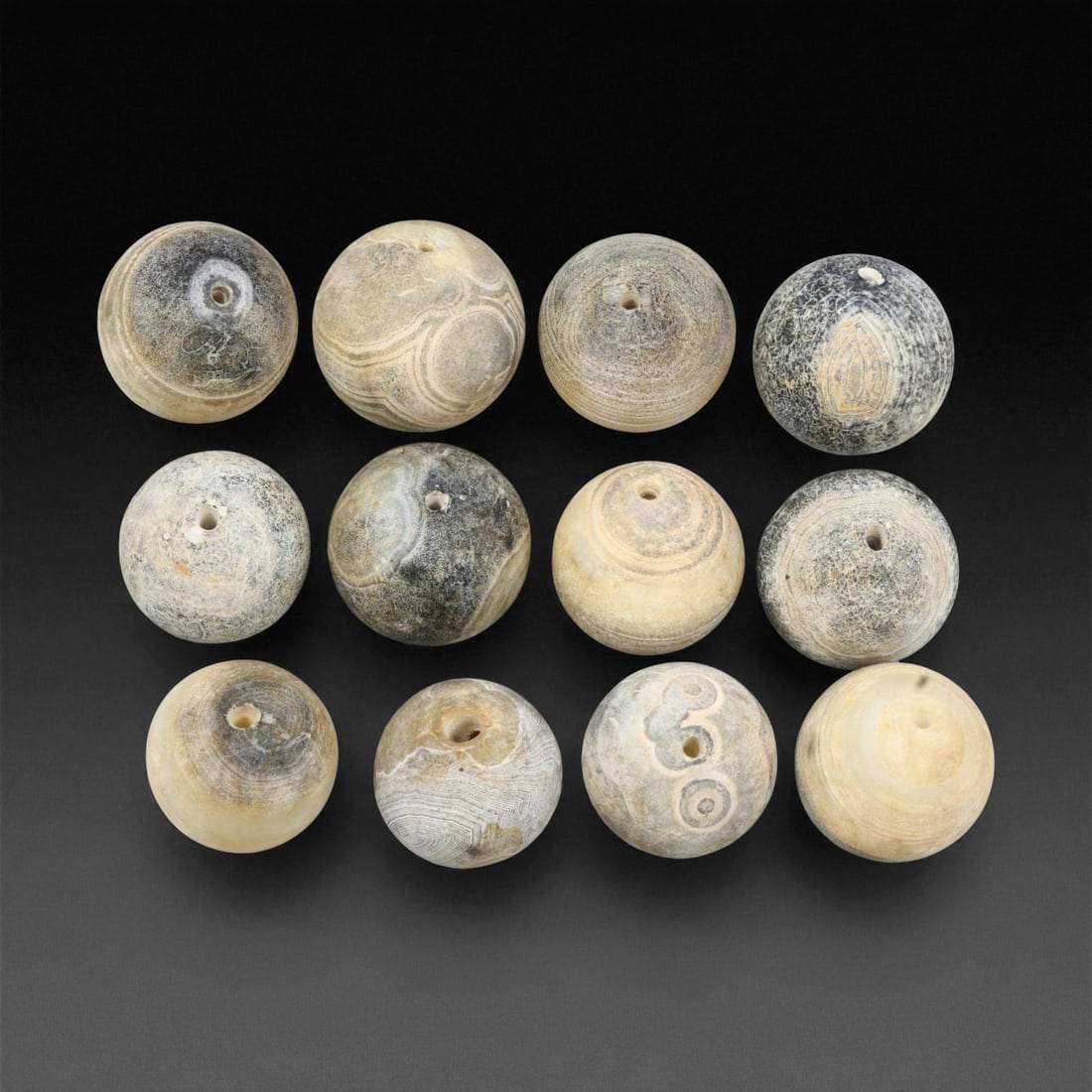 Antique Tibetan Grey Banded Agate Prayer Beads Collection, C. 18th-19th ...