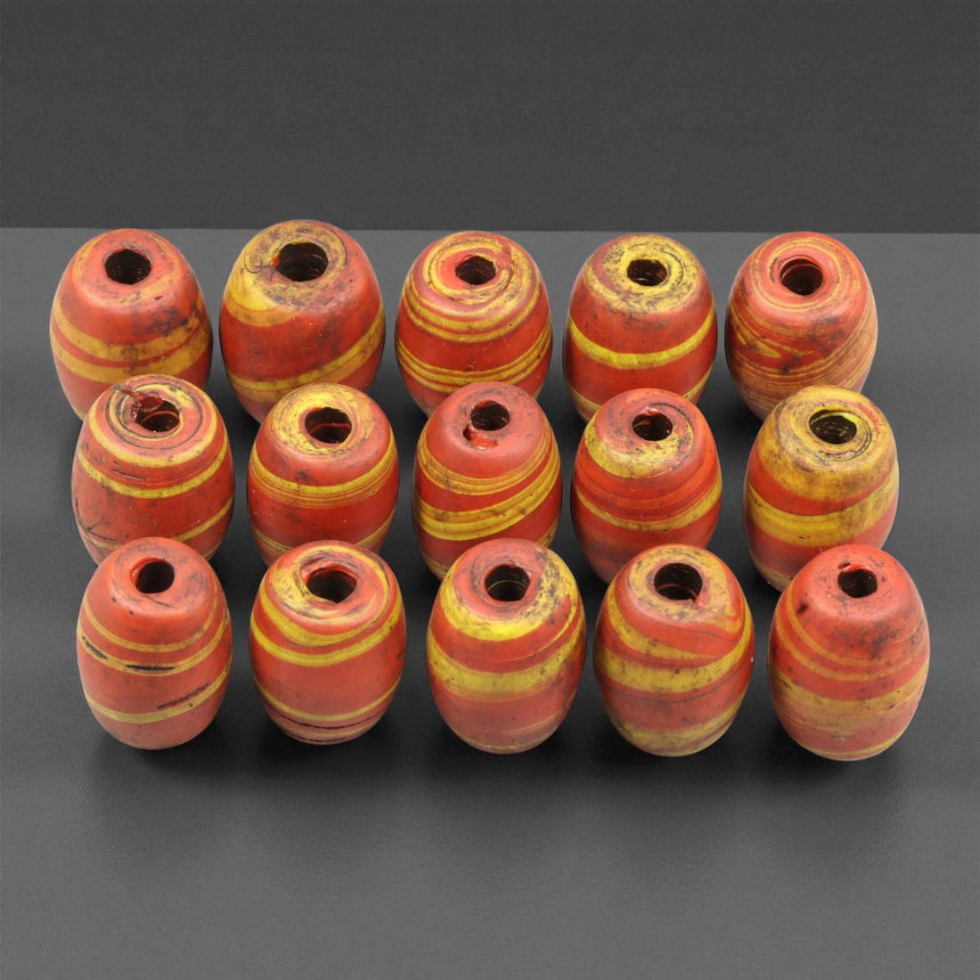 Antique Indo-pacific Striped Red And Yellow Glass Beads, C. 19th ...