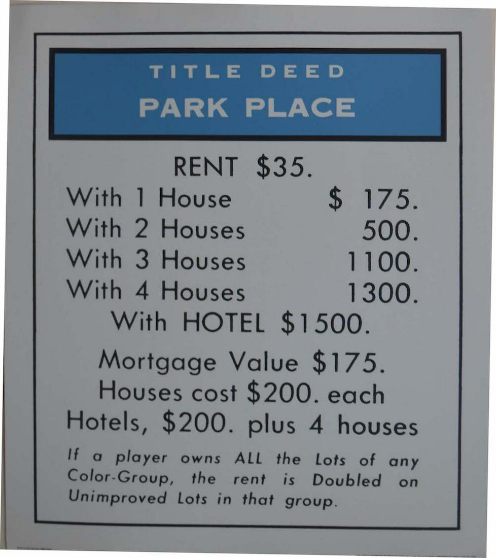 Title Deed Park Place Auction