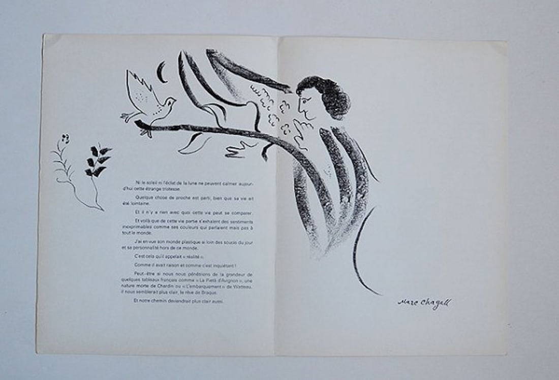 Marc Chagall "figure W/ Bird" Plate Signed Offset Litho Auction