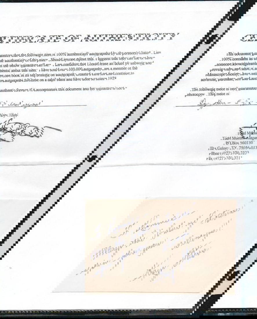 Kay Starr Signed Autograph On A 5 X 3 1/4 Card W/coa Auction