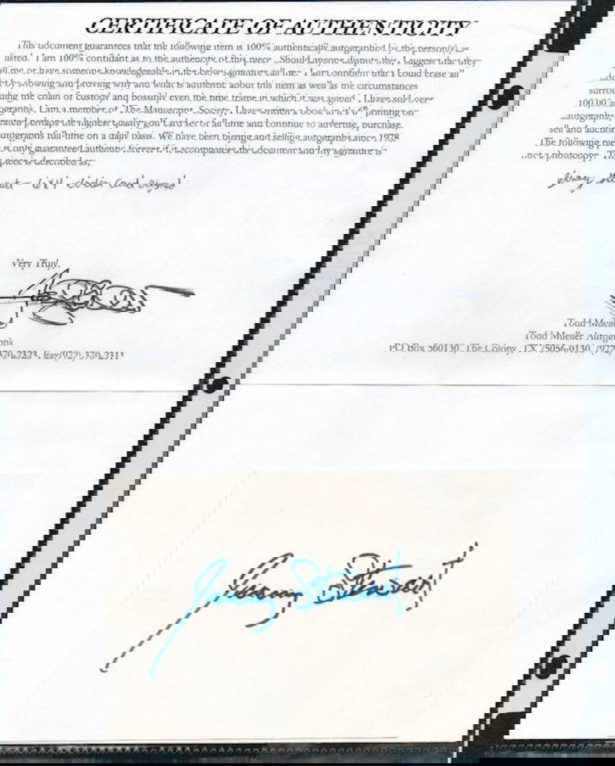 Jimmy Stewart Signed Autograph On A 6 X 4 Card. This Auction