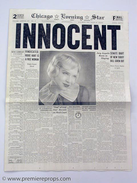 Chicago Roxie Hart "innocent" Newspaper Prop