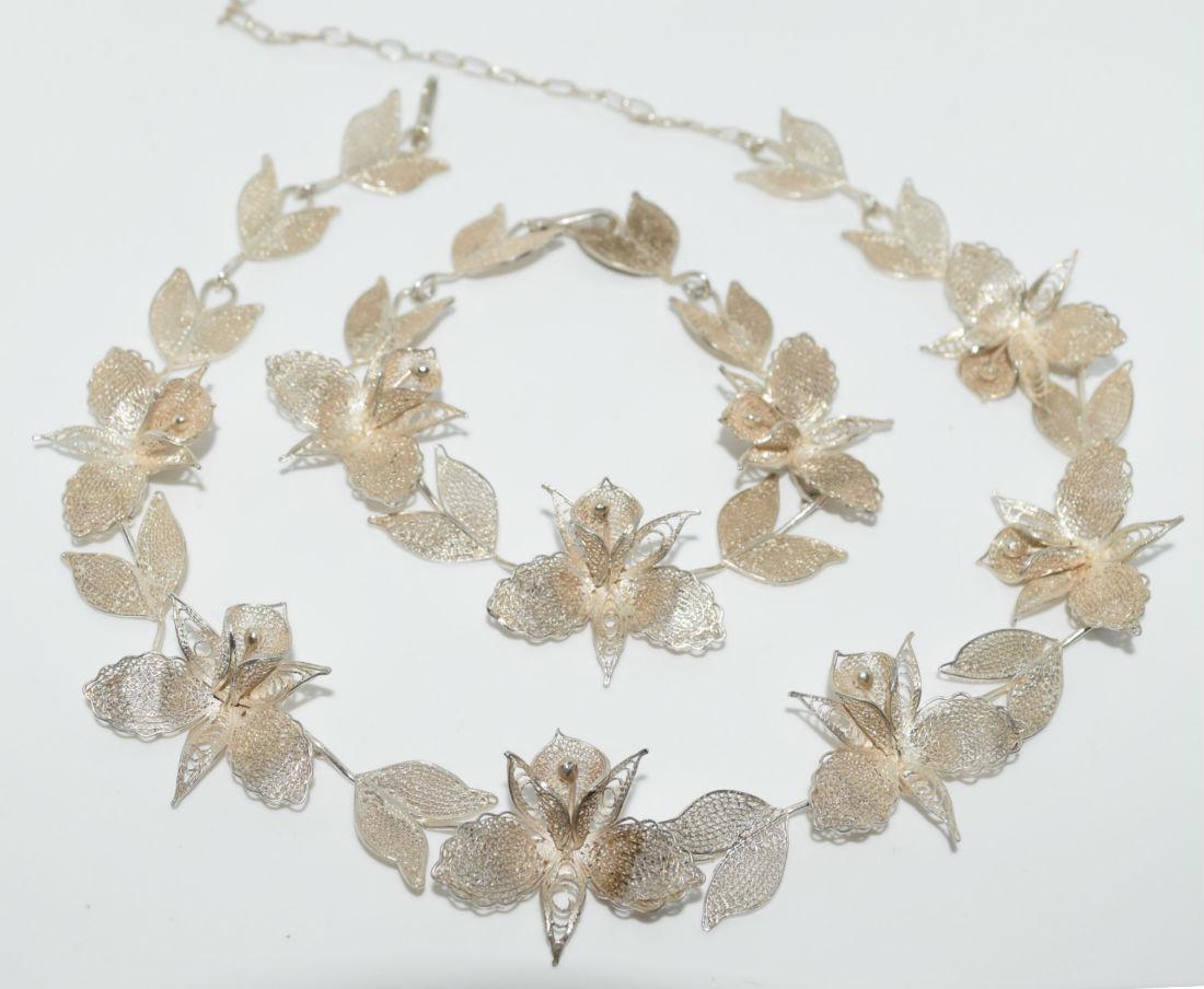 Antique Sterling Filigree Calla Lily Bracelet Necklace