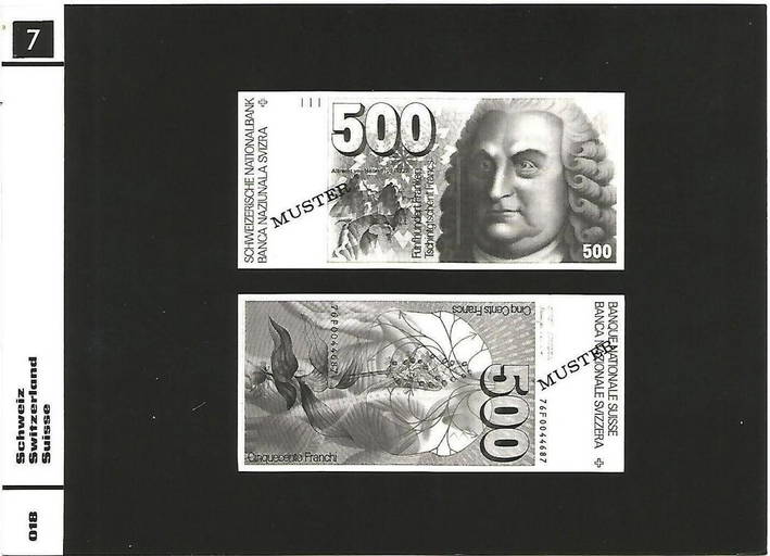 Protographic Proof / Specimen Switzerland 500 Francs