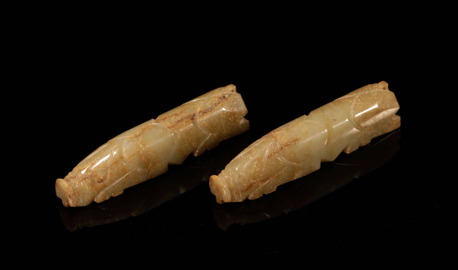 Pair Carved Jade Pigs Han Dynasty Auction