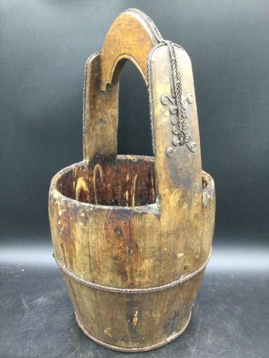 Vintage Rustic Wood Water Bucket