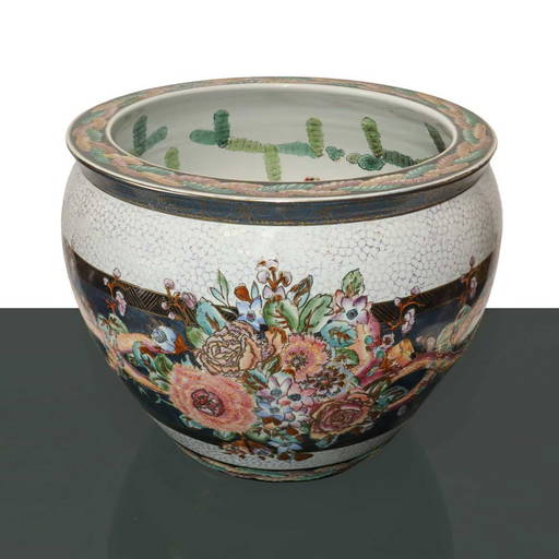Polychrome Chinese Cachepot With Enamel And Gold Cloisonnet With Floral ...