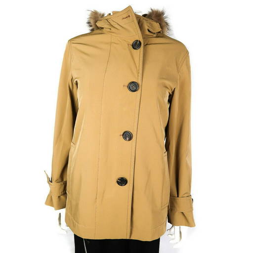 Prada Runway Fur Lined Parka Tan Fur Hood Button