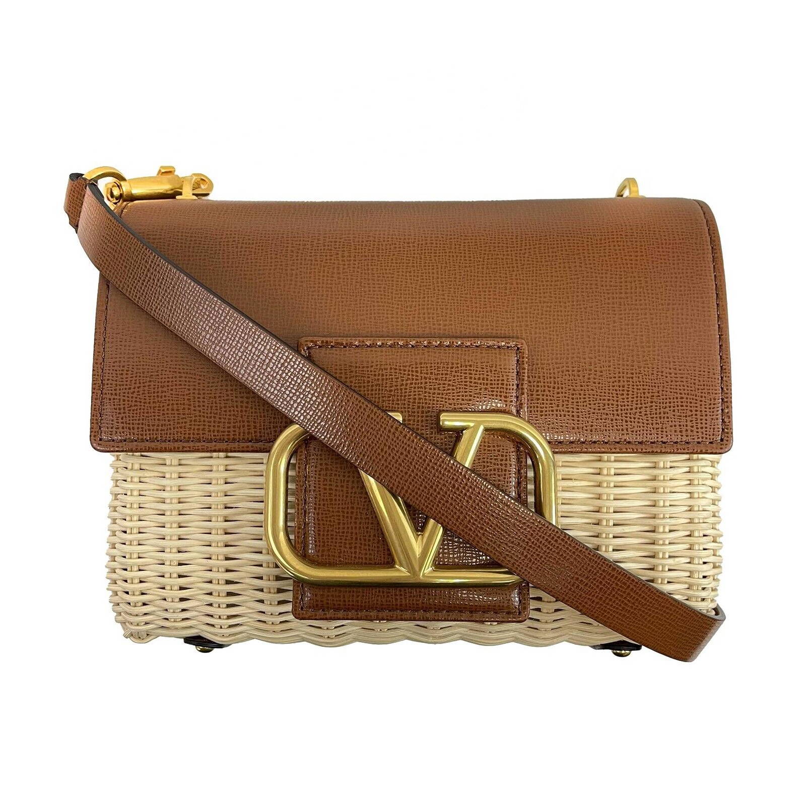 Valentino Garavani - New Stud Sign Wicker Shoulder Bag W/ Removable Strap Auction