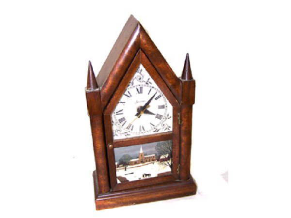 Antique Steeple Clock With Painting