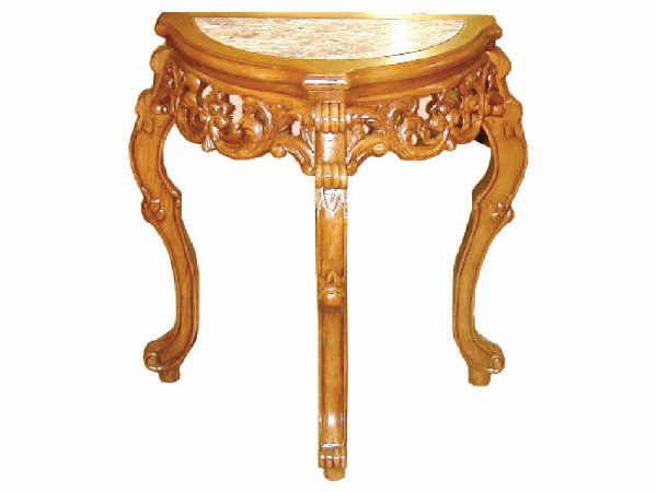 Half Round Marble Inset Heavy Carved Table