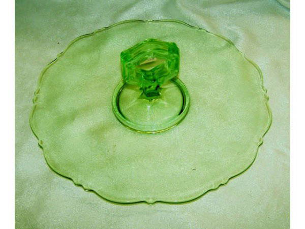 Green Glass Depression Sandwich Tray