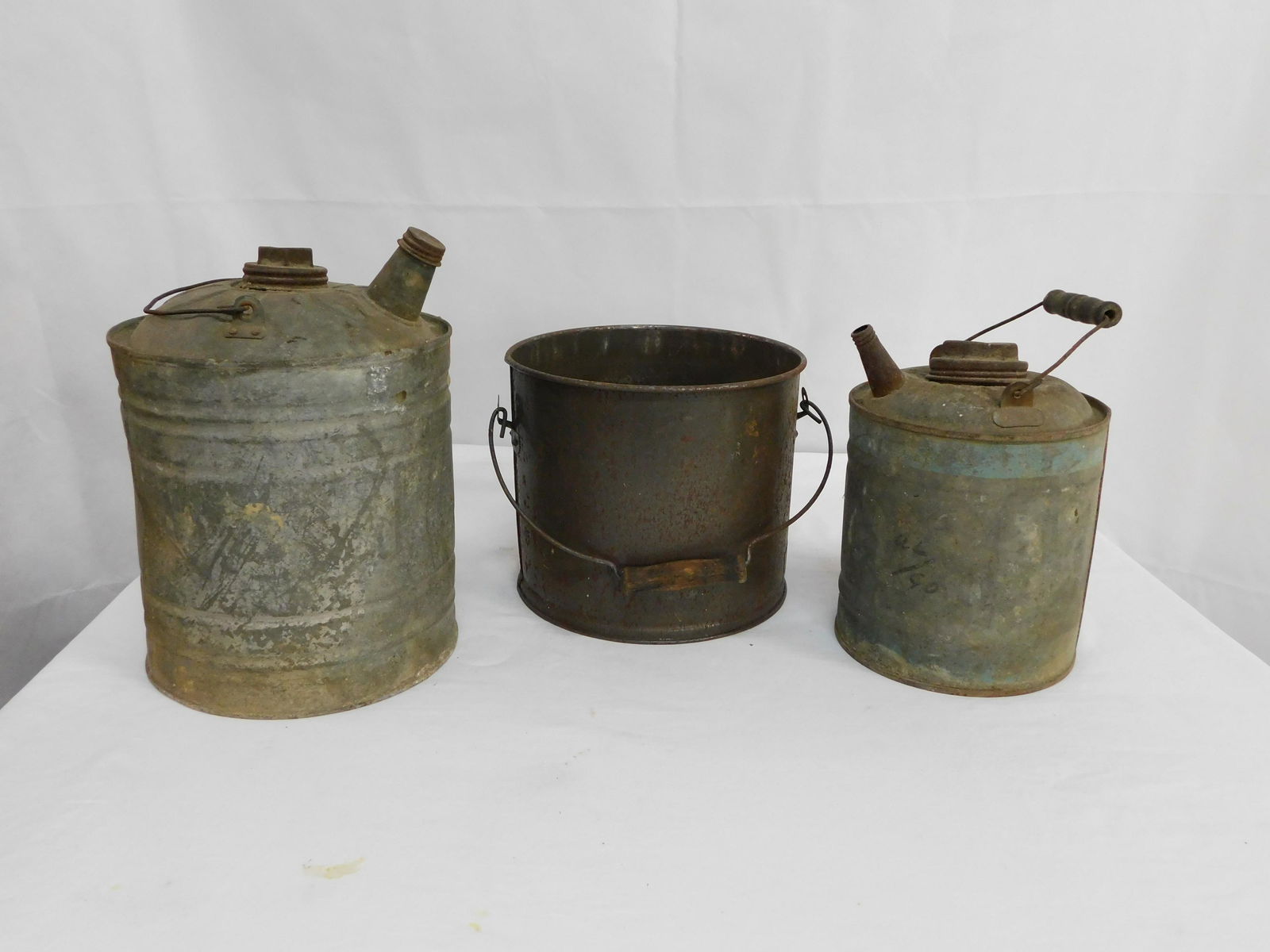 2 Vintage Coal Oil Cans And Tin Bucket