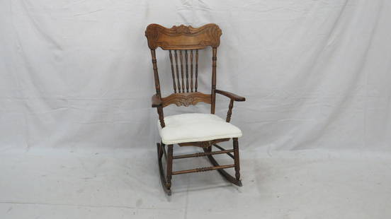 Oak Pressed Spindle Back Sewing Rocking Chair